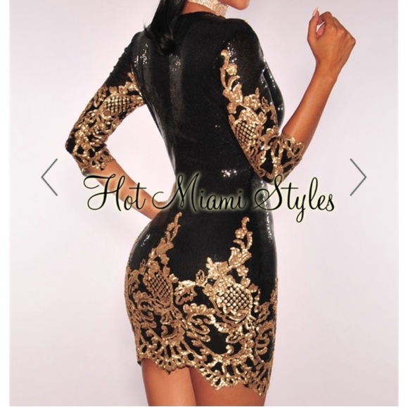 Hot Miami Styles | Dresses | Hot Miami Styles Black And Gold Sequins ...